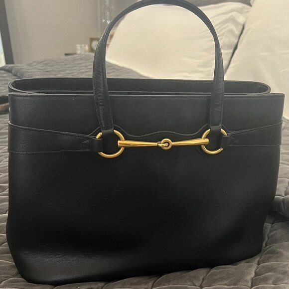 Gucci | Bags | Gucci Tote Horsebit Bright Bit Bag In Black With Gold ...